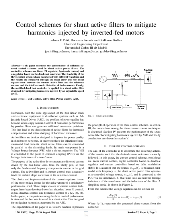 (PDF) Control schemes for shunt active filters to mitigate harmonics ...