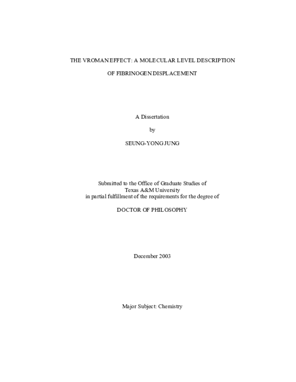 (PDF) The Vroman effect: a molecular level description of fibrinogen ...