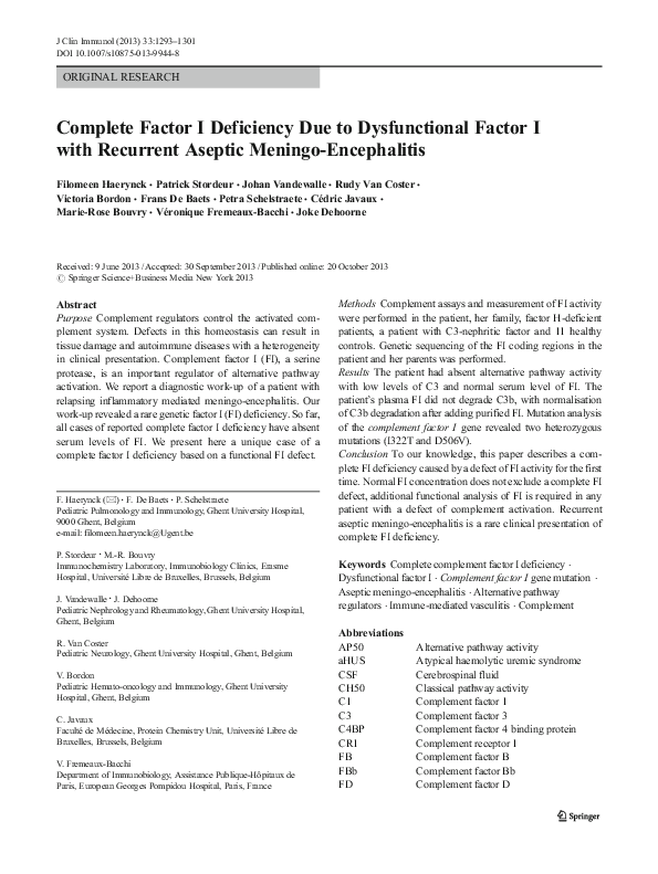 (PDF) Complete Factor I Deficiency Due to Dysfunctional Factor I with ...