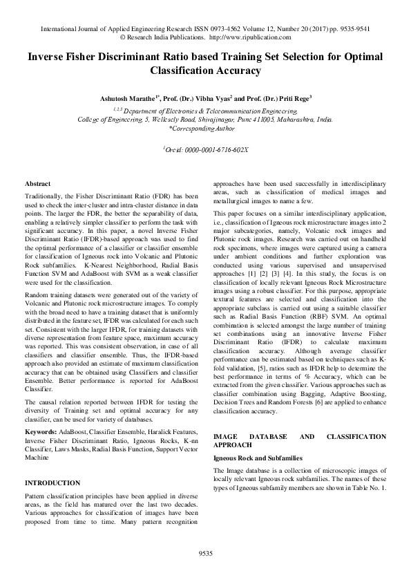 (PDF) Inverse Fisher Discriminant Ratio based Training Set Selection ...