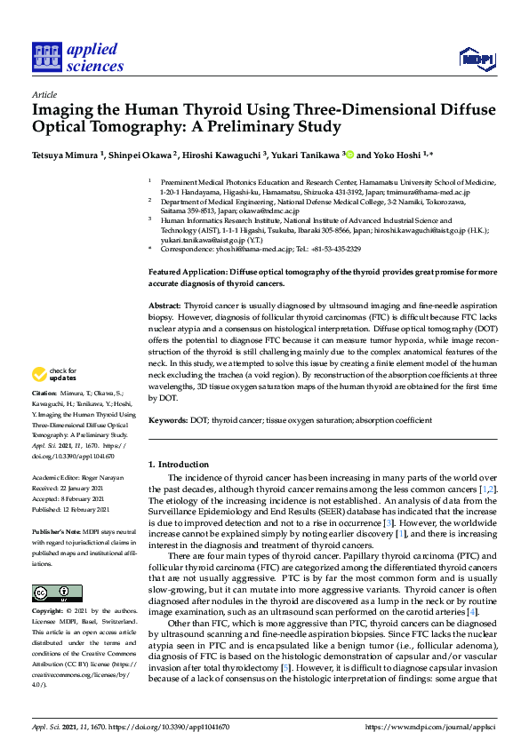 (PDF) Imaging the Human Thyroid Using Three-Dimensional Diffuse Optical ...