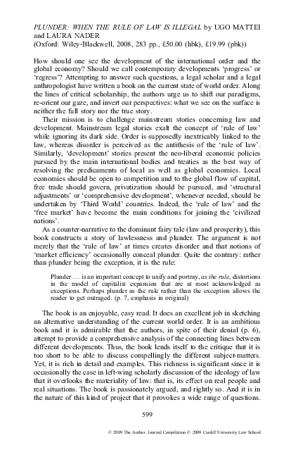 (PDF) PLUNDER: WHEN THE RULE OF LAW IS ILLEGAL by UGO MATTEI and LAURA ...