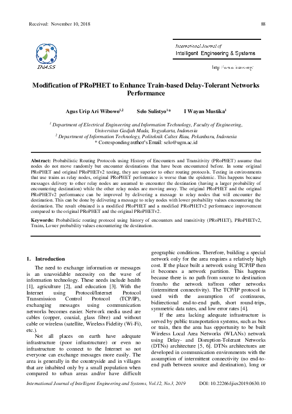 Pdf Modification Of Prophet To Enhance Train Based Delay Tolerant Networks Performance