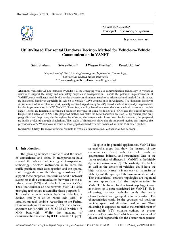 (PDF) Utility-Based Horizontal Handover Decision Method for Vehicle-to ...