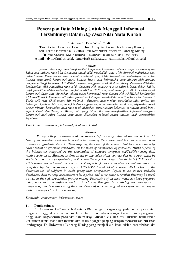 (PDF) Penerapan Data Mining Untuk Menggali Informasi Tersembunyi Dalam Big Data Nilai Mata Kuliah