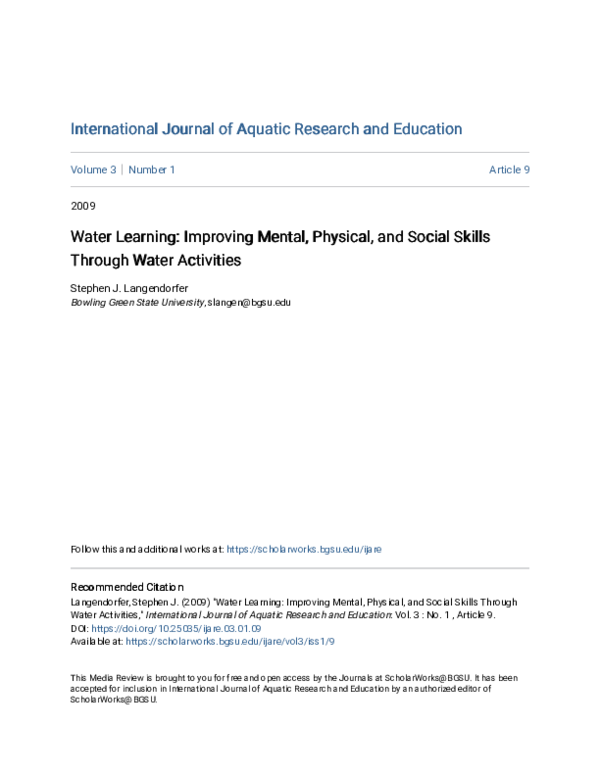 (PDF) Water Learning: Improving Mental, Physical, and Social Skills ...