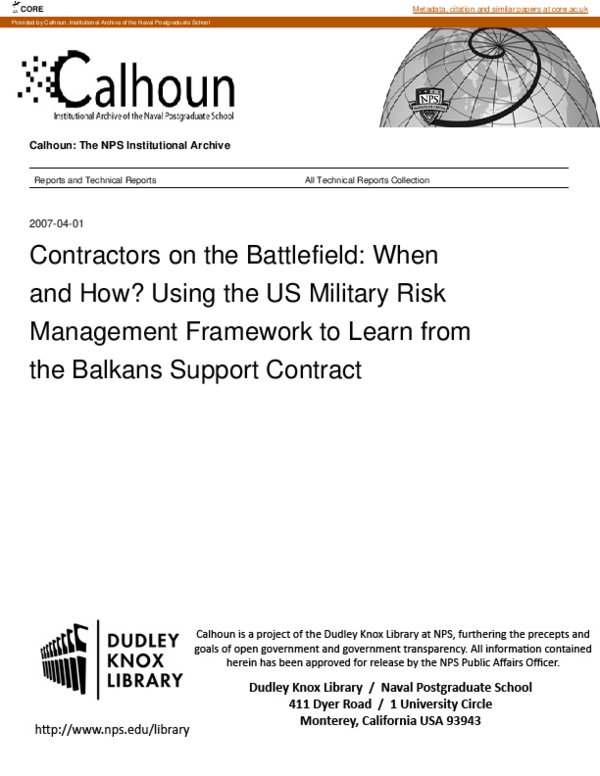 (PDF) Contractors on the Battlefield: When and How? Using the US ...
