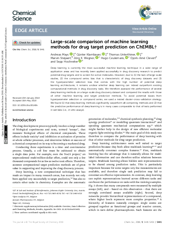 Pdf Large Scale Comparison Of Machine Learning Methods For Drug Target Prediction On Chembl
