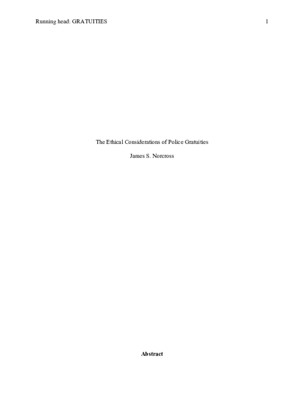 (DOC) The Ethical Considerations of Police Gratuities