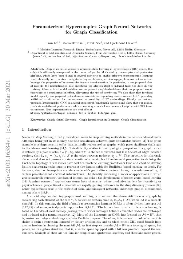 Pdf Parameterized Hypercomplex Graph Neural Networks For Graph