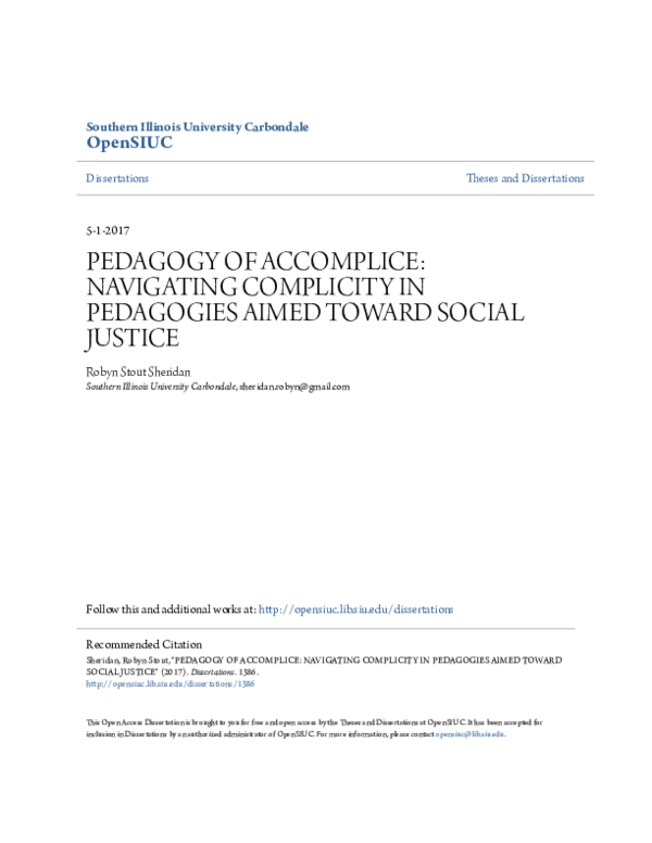(PDF) Pedagogy of Accomplice: Navigating Complicity in Pedagogies Aimed ...