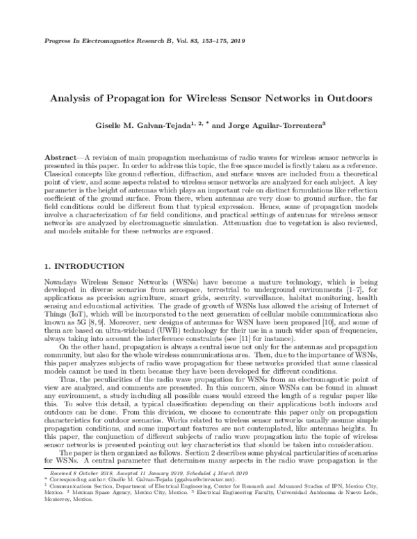 (PDF) Analysis of Propagation for Wireless Sensor Networks in Outdoors