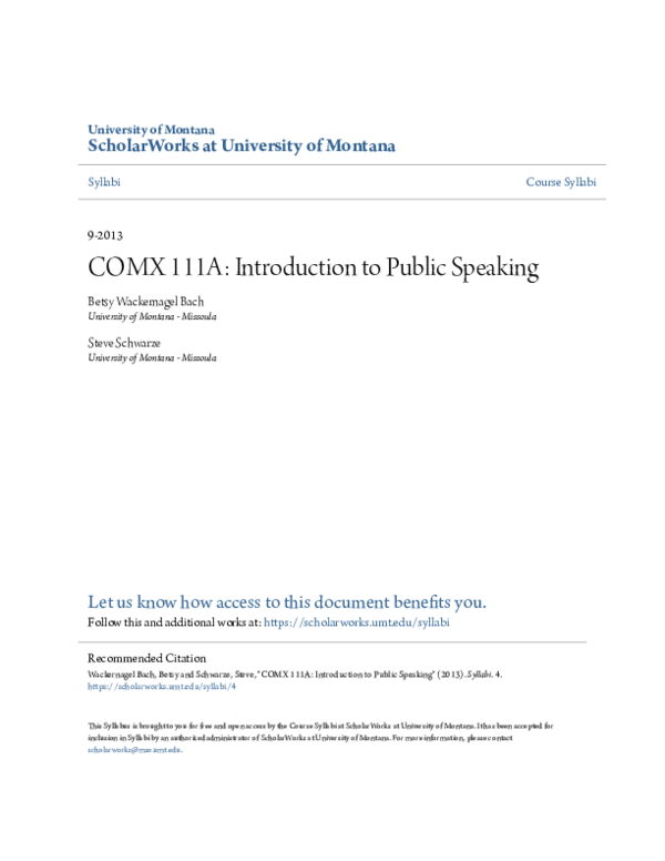(PDF) COMX 111A: Introduction to Public Speaking