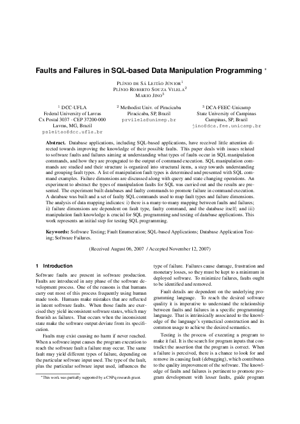(PDF) Faults and Failures in SQL-based Data Manipulation Programming
