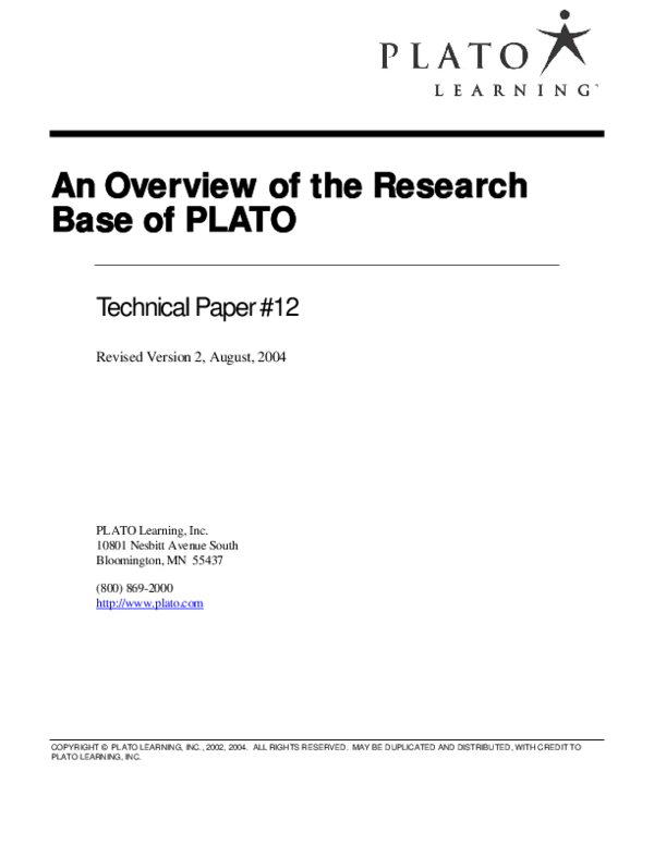 (PDF) An Overview of the Research Base of PLATO. Technical Paper