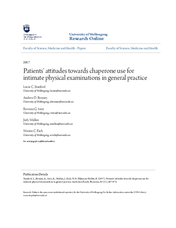 (PDF) Patients' attitudes towards chaperone use for intimate physical ...