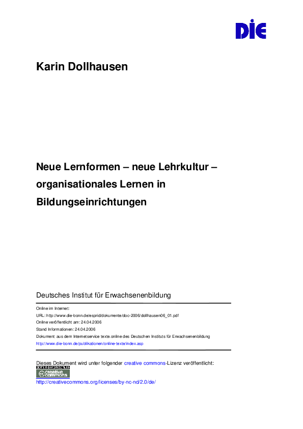 (PDF) Neue Lernformen – neue Lehrkultur – organisationales Lernen in ...