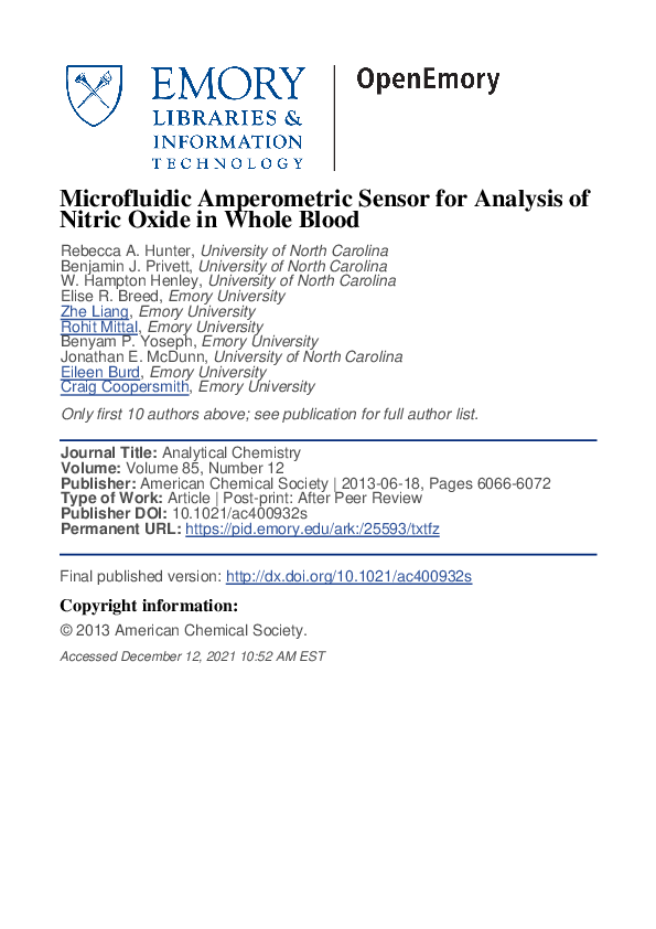 (PDF) Microfluidic Amperometric Sensor for Analysis of Nitric Oxide in ...