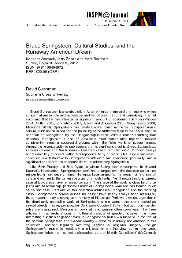(PDF) Bruce Springsteen, Cultural Studies, and the Runaway American ...
