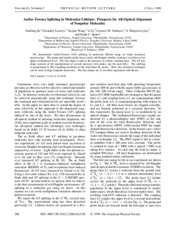 (PDF) Autler-Townes splitting in molecular lithium: Prospects for all ...