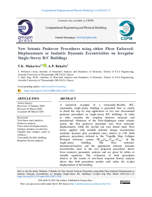 (PDF) New Seismic Pushover Procedures using either Floor Enforced-Displacements or Inelastic ...