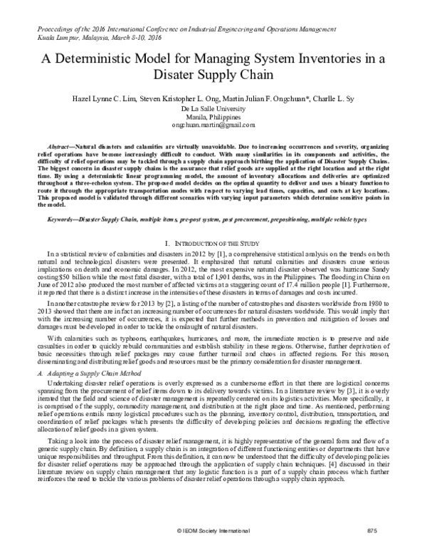 (PDF) A Deterministic Model for Managing System Inventories in a ...