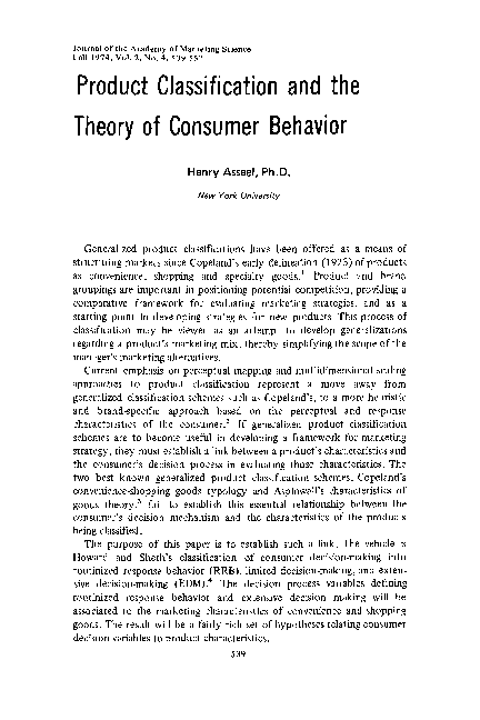 (PDF) Product classification and the theory of consumer behavior