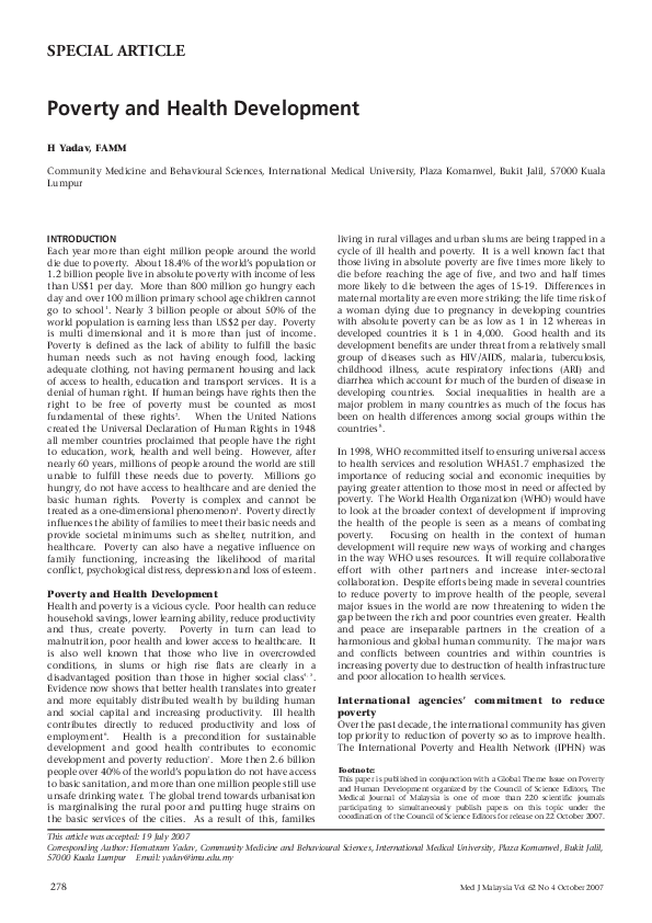 (PDF) Poverty and health development