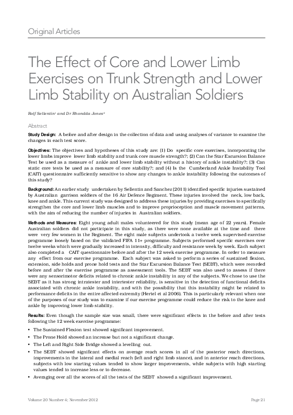(PDF) The effect of core and lower limb exercises on trunk strength and ...