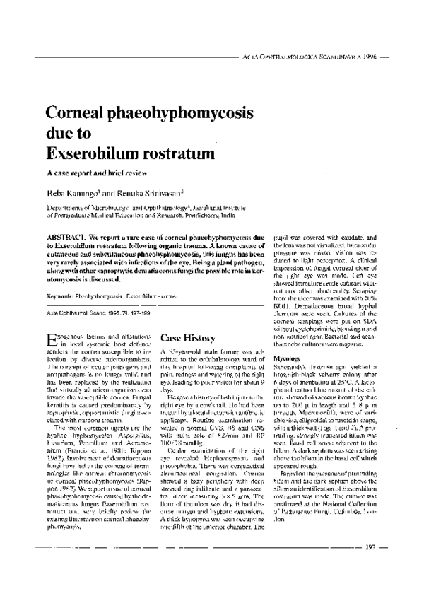 (PDF) Corneal phaeohyphomycosis due to Exserohilum rostratum