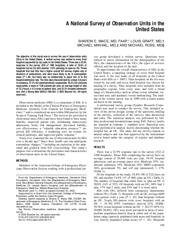 (PDF) A national survey of observation units in the United States