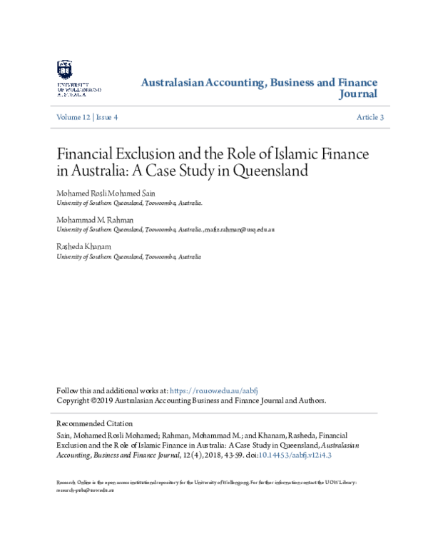 (PDF) Financial Exclusion and the Role of Islamic Finance in Australia ...