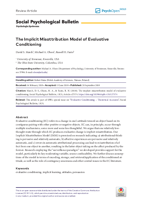 (PDF) The Implicit Misattribution Model of Evaluative Conditioning