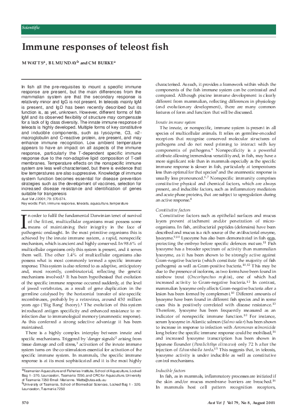 (PDF) Immune responses of teleost fish