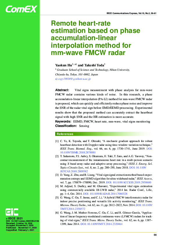 (PDF) Remote heart-rate estimation based on phase accumulation-linear interpolation method for ...