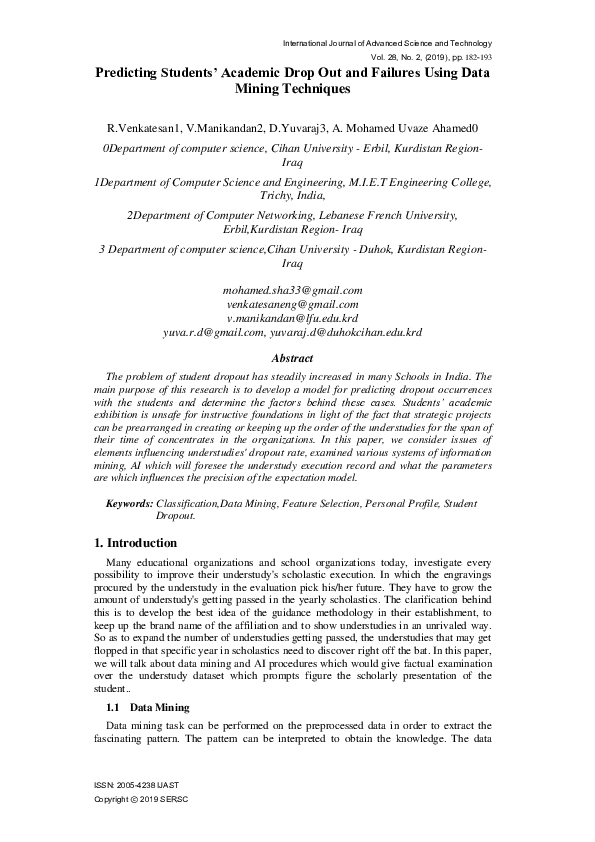 (PDF) Predicting Students’ Academic Drop Out and Failures Using Data Mining Techniques