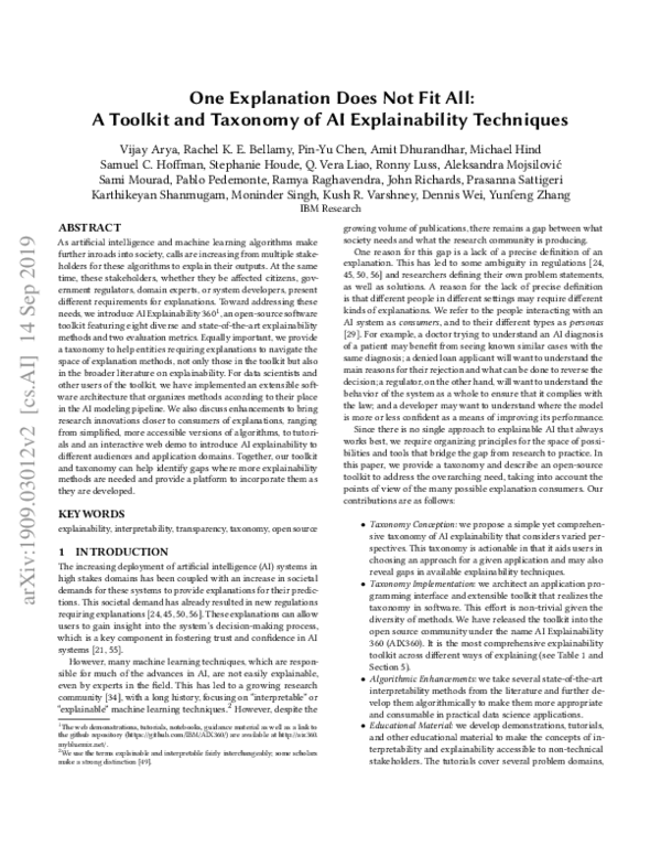 (PDF) One Explanation Does Not Fit All: A Toolkit and Taxonomy of AI ...