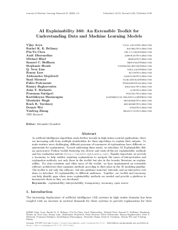 (PDF) AI Explainability 360: A Toolkit Overview