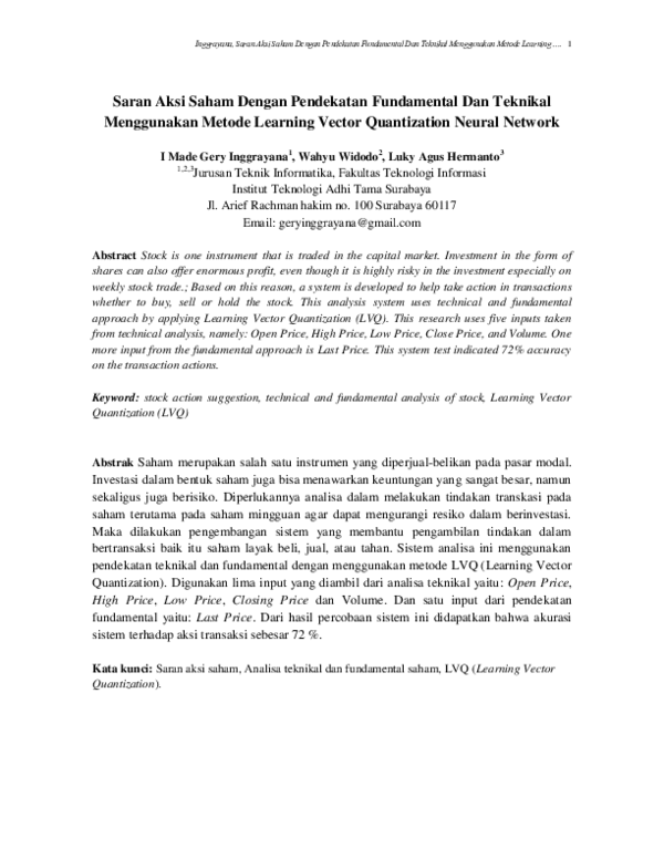 (PDF) Saran Aksi Saham Dengan Pendekatan Fundamental Dan Teknikal Menggunakan Metode Learning ...