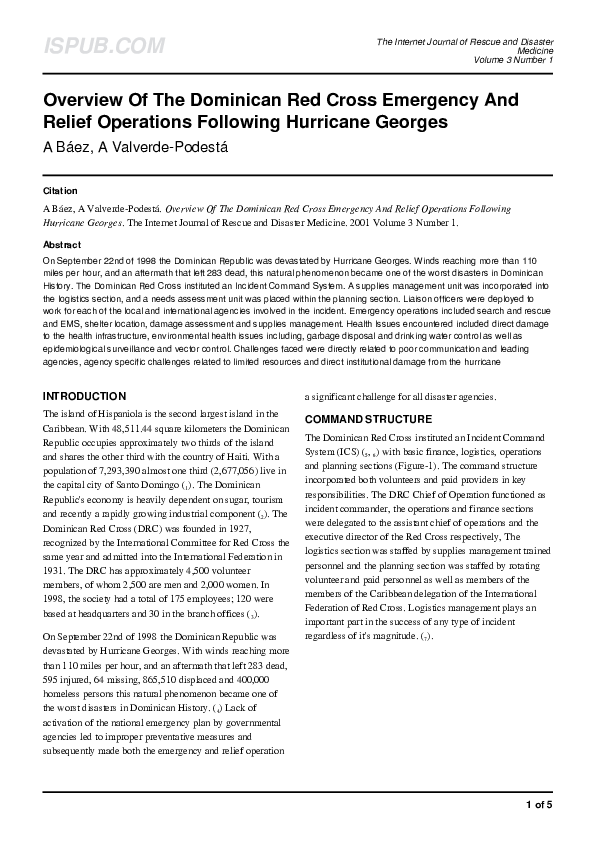 (PDF) Overview of the Dominican Red Cross emergency and relief ...