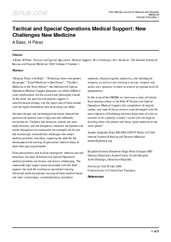 (PDF) Tactical and Special Operations Medical Support: New Challenges ...