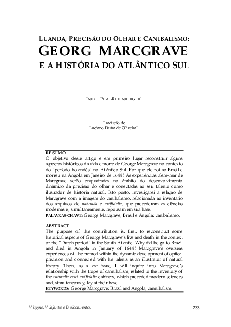 (PDF) Luanda, Precisão Do Olhar e Canibalismo: Georg Marcgrave e a ...
