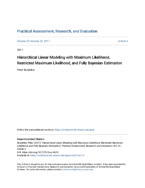 (PDF) Hierarchical Linear Modeling with Maximum Likelihood, Restricted Maximum Likelihood, and ...