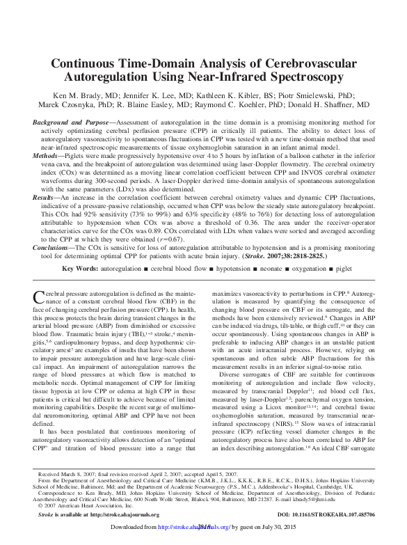 (PDF) Continuous time-domain analysis of cerebrovascular autoregulation using near-infrared ...
