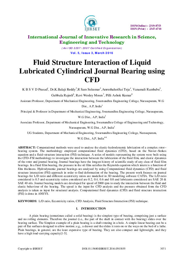 (PDF) Fluid Structure Interaction of Liquid Lubricated Cylindrical Journal Bearing using CFD
