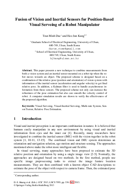 (PDF) Fusion of Vision and Inertial Sensors for Position-Based Visual Servoing of a Robot ...