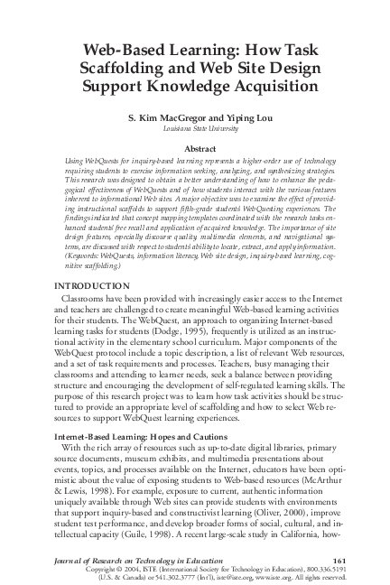 (PDF) Web-Based Learning: How Task Scaffolding and Web Site Design Support