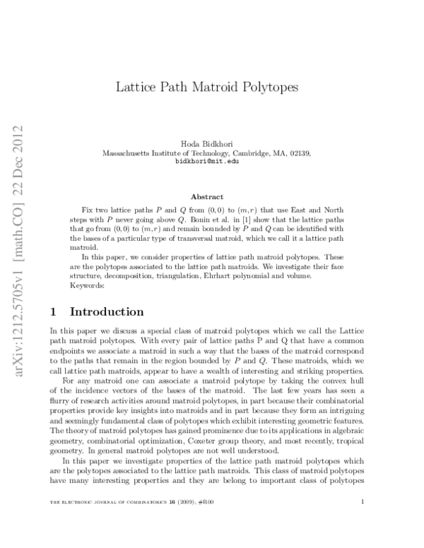 (PDF) Lattice Path Matroid Polytopes
