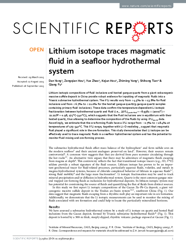 (PDF) Lithium isotope traces magmatic fluid in a seafloor hydrothermal ...