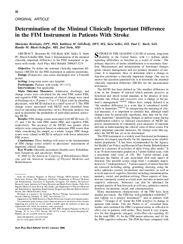 (PDF) Determination of the Minimal Clinically Important Difference in the FIM Instrument in ...